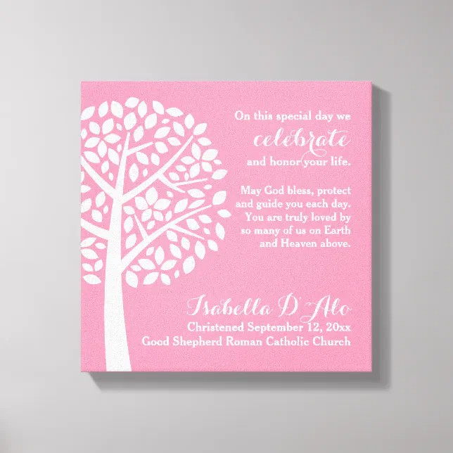 Pink Girl's Baptism Christening Prayer Blessing Canvas Print | Zazzle