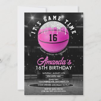 Pink Girls Basketball Birthday Invitation | Zazzle