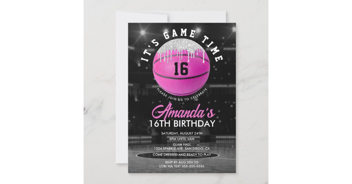 Pink Girls Basketball Birthday Invitation | Zazzle