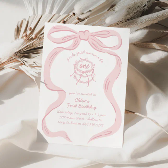 Pink Girls Just Wanna Be One 1st Birthday Invitation | Zazzle