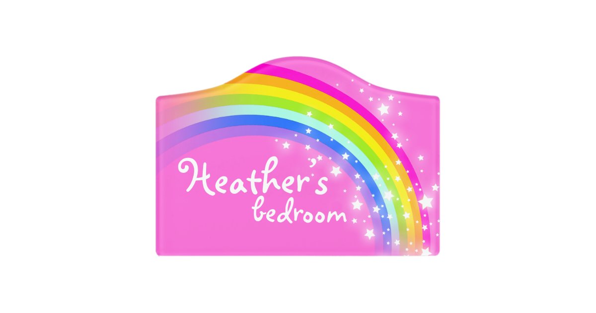Pink girls personalized rainbow door sign | Zazzle