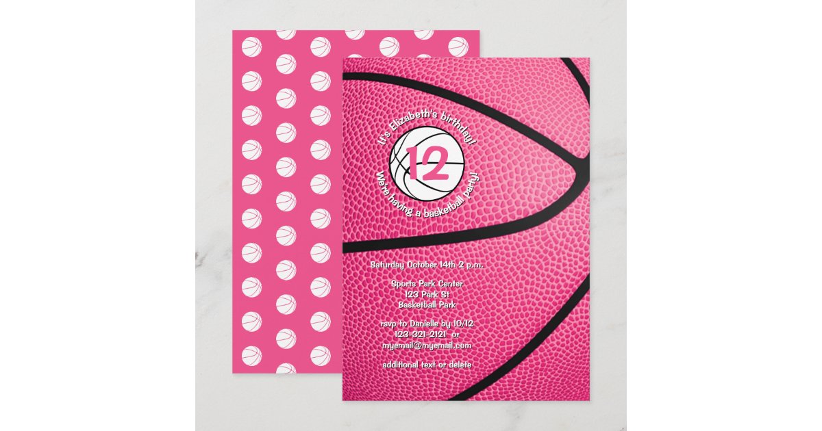 pink girls sports party basketball invitation | Zazzle