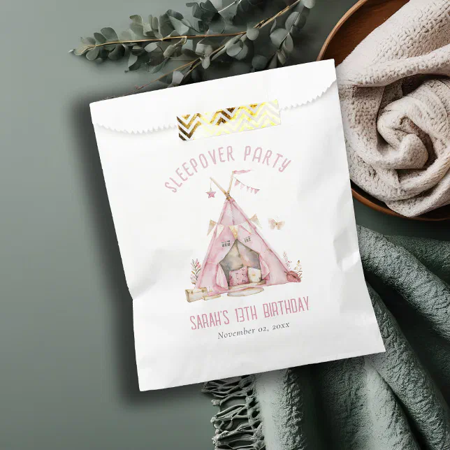 Pink Girls Tent Sleepover Slumber Birthday Party Favor Bag | Zazzle