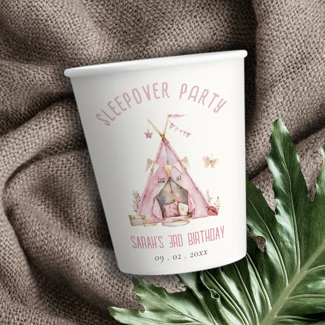 Pink Girls Tent Sleepover Slumber Birthday Party Paper Cups | Zazzle
