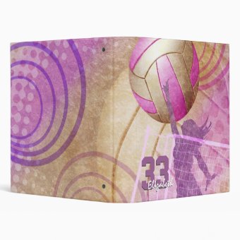 Pink Girls Volleyball name jersey number 3 Ring Binder | Zazzle