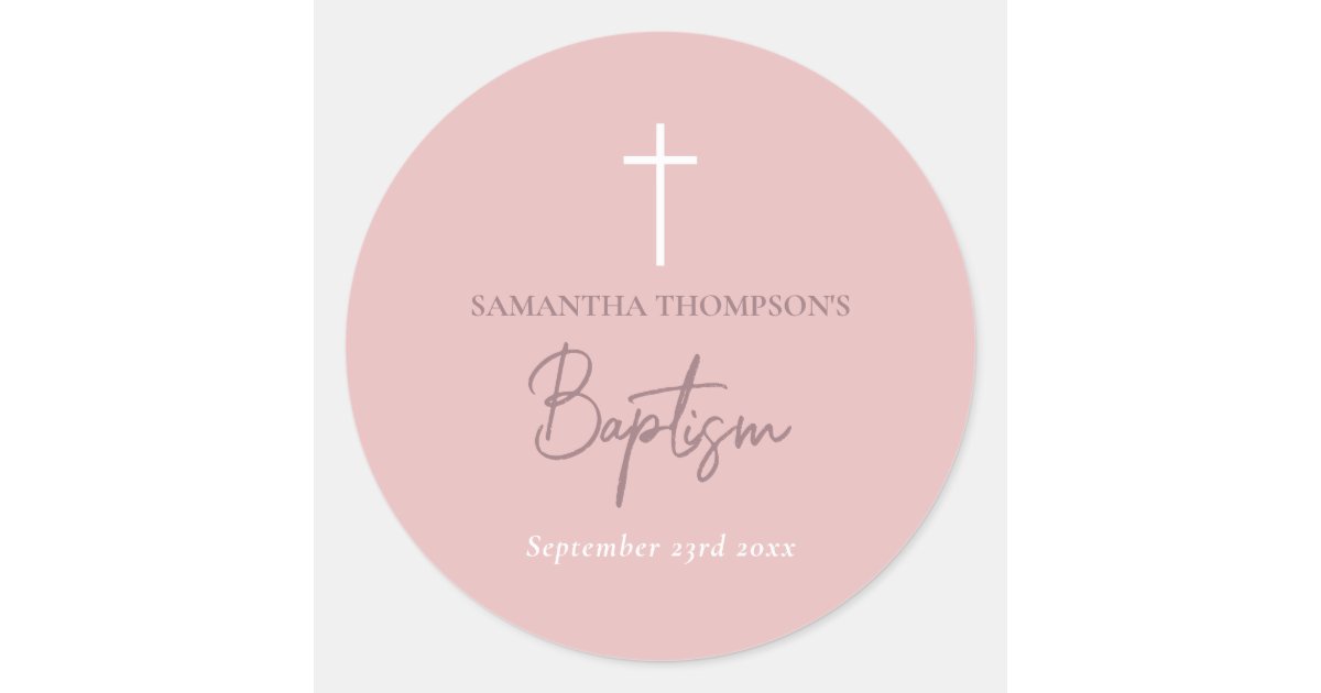 Pink Girly Baby Girl Calligraphy Baptism Classic Round Sticker | Zazzle
