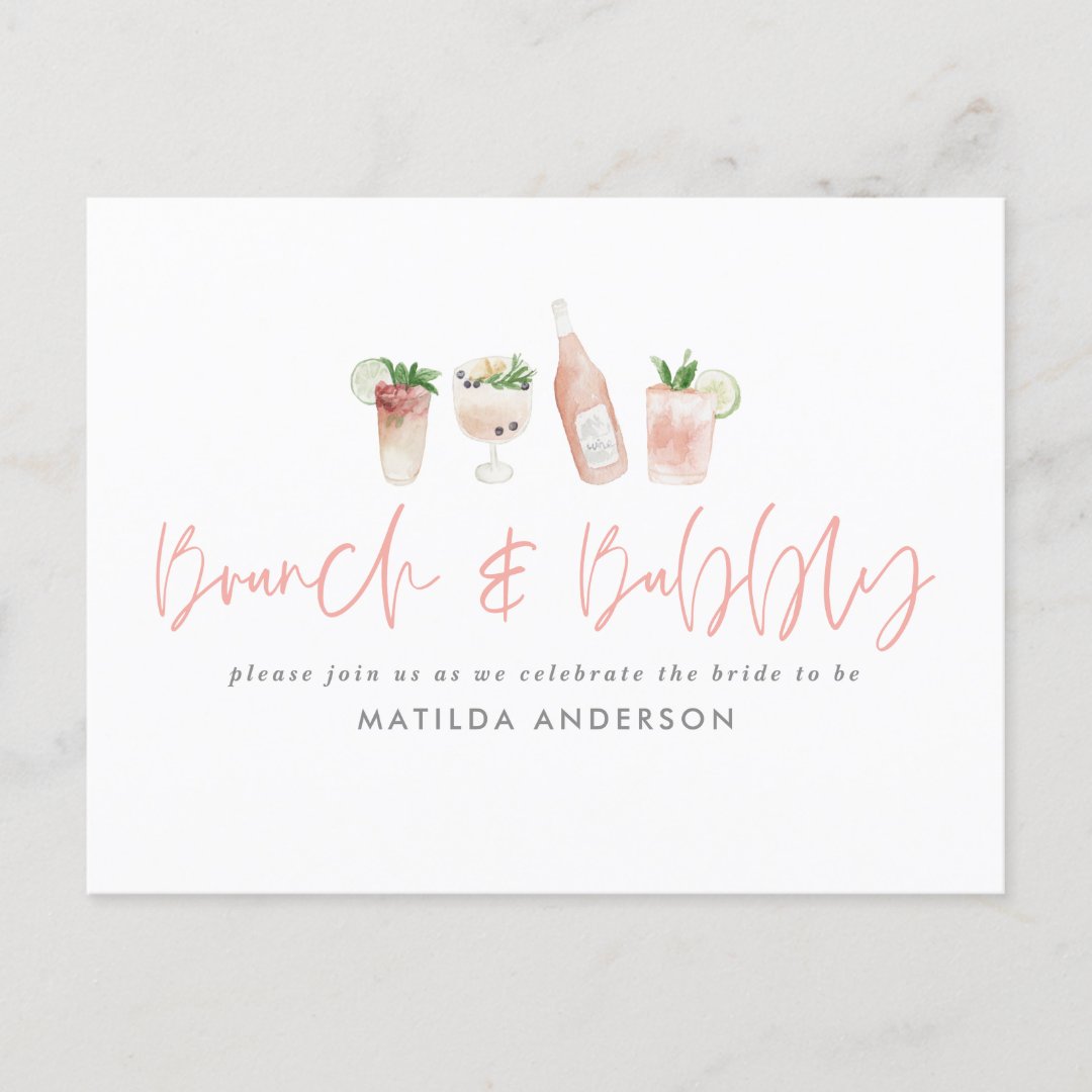 Pink girly bachelorette weekend brunch & bubbly invitation postcard ...