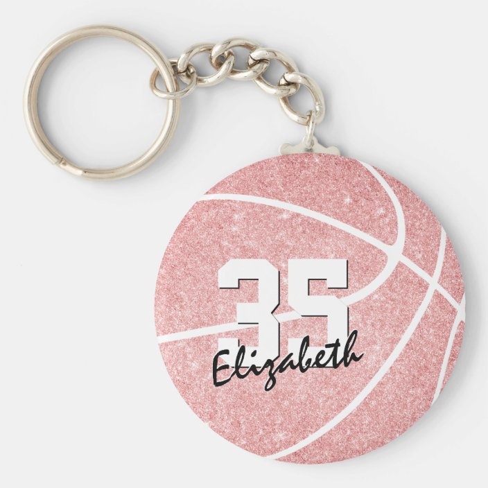 pink girly basketball keychain w jersey number | Zazzle.com