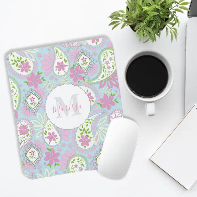 Pink Girly Cute Chic Preppy Paisley Monogram Clip Mouse Pad | Zazzle