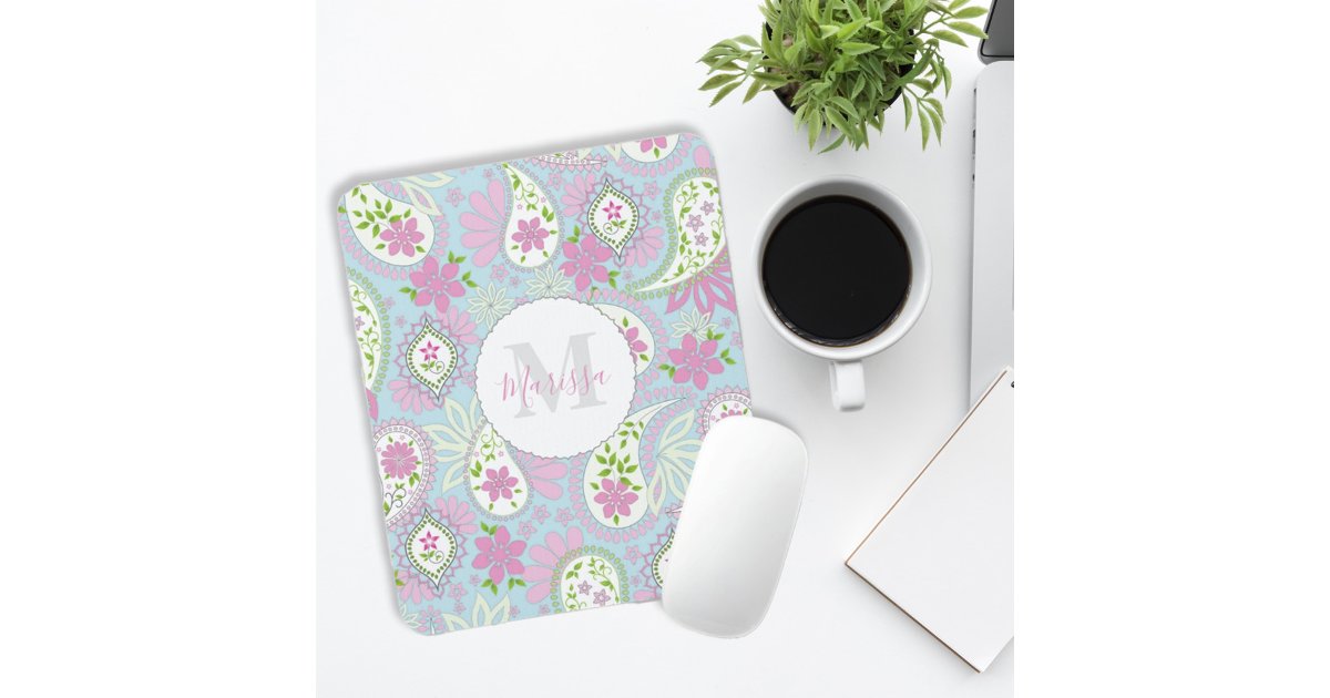 Pink Girly Cute Chic Preppy Paisley Monogram Clip Mouse Pad | Zazzle