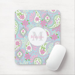 Pink Girly Cute Chic Preppy Paisley Monogram Clip Mouse Pad | Zazzle