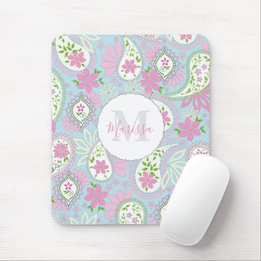 Pink Girly Cute Chic Preppy Paisley Monogram Clip Mouse Pad | Zazzle