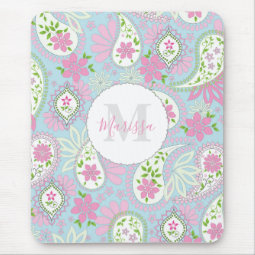 Pink Girly Cute Chic Preppy Paisley Monogram Clip Mouse Pad | Zazzle