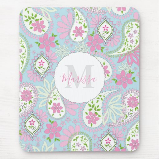 Pink Girly Cute Chic Preppy Paisley Monogram Clip Mouse Pad | Zazzle