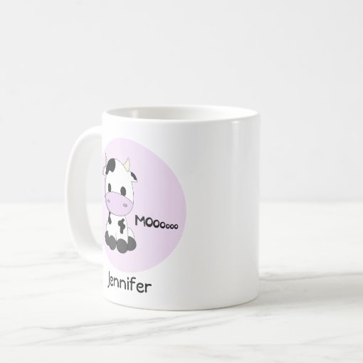 Pink girly cute cow cartoon personalized kids mug | Zazzle