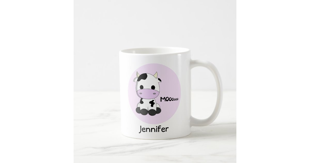 Pink girly cute cow cartoon personalized kids mug | Zazzle