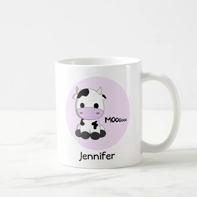 Pink girly cute cow cartoon personalized kids mug | Zazzle