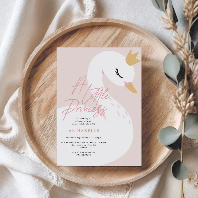 Pink girly elegant photo beautiful swan children i invitation | Zazzle