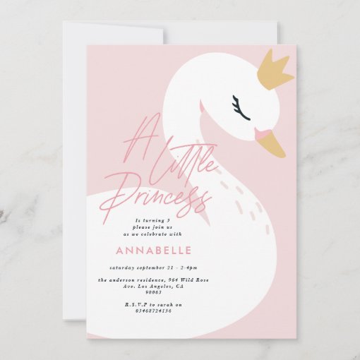 Pink girly elegant photo beautiful swan children invitation | Zazzle
