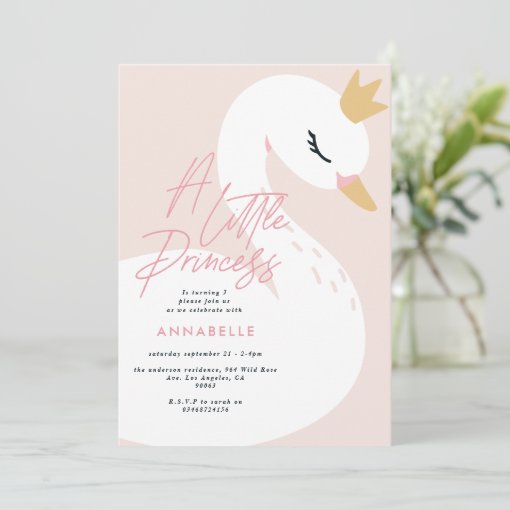 Pink girly elegant photo beautiful swan children invitation | Zazzle