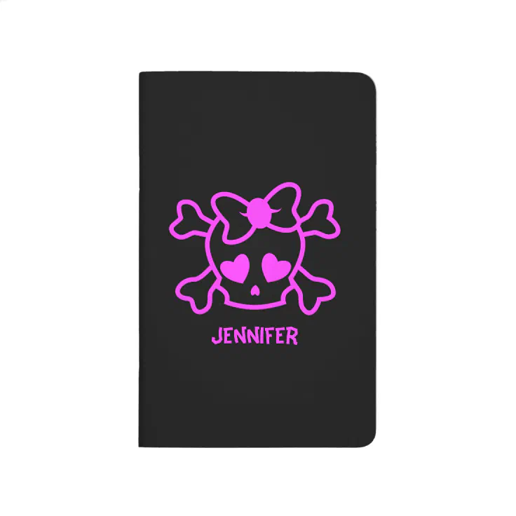 Pink girly emo skull with bow journal | Zazzle
