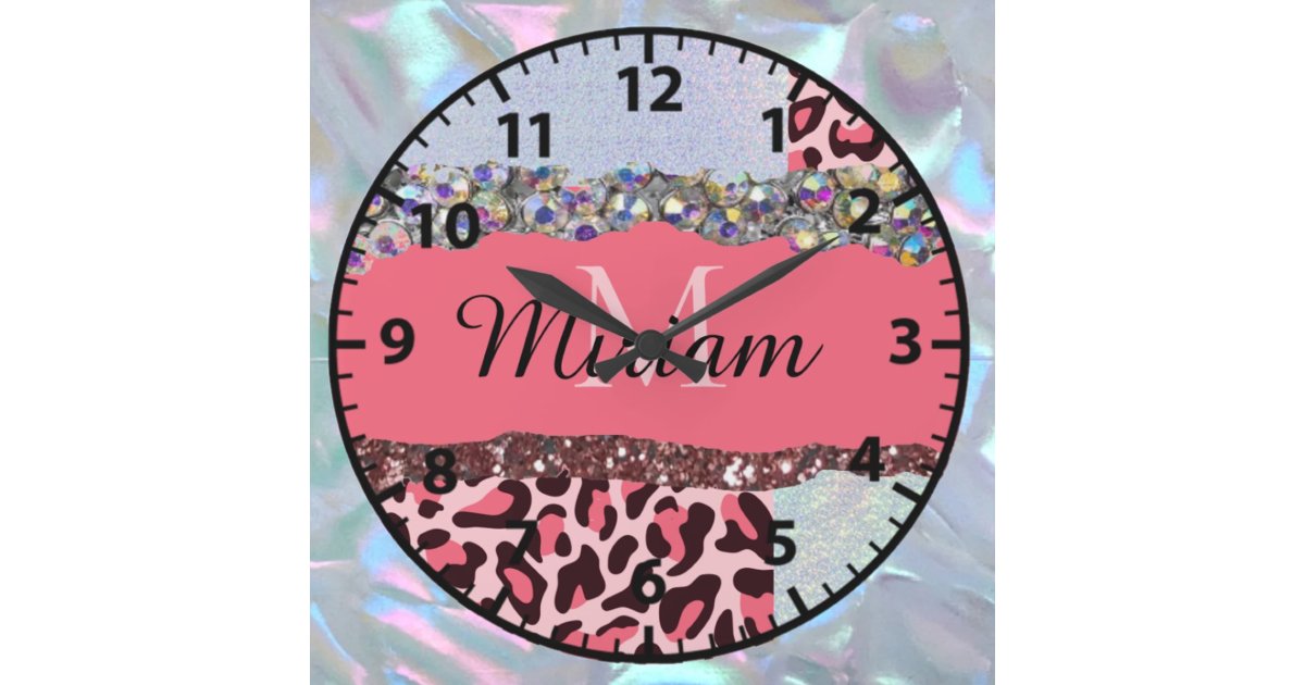 Pink Girly Feminine Rose Gold Monogram Clock | Zazzle