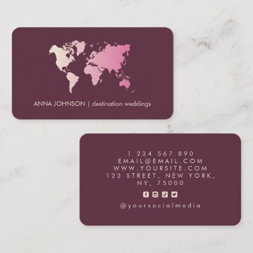 Pink Girly Gradient World Map Global Travel Agent Business Card | Zazzle