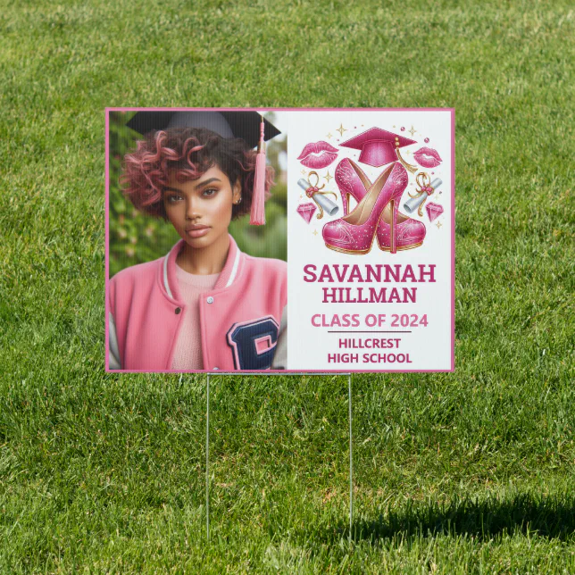 Pink Girly Photo Custom Luxury Graduation Sign | Zazzle