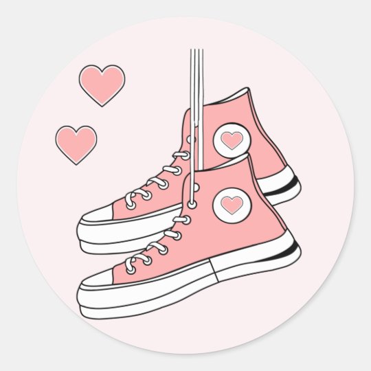 Pink Girly Sneakers Classic Round Sticker | Zazzle.com