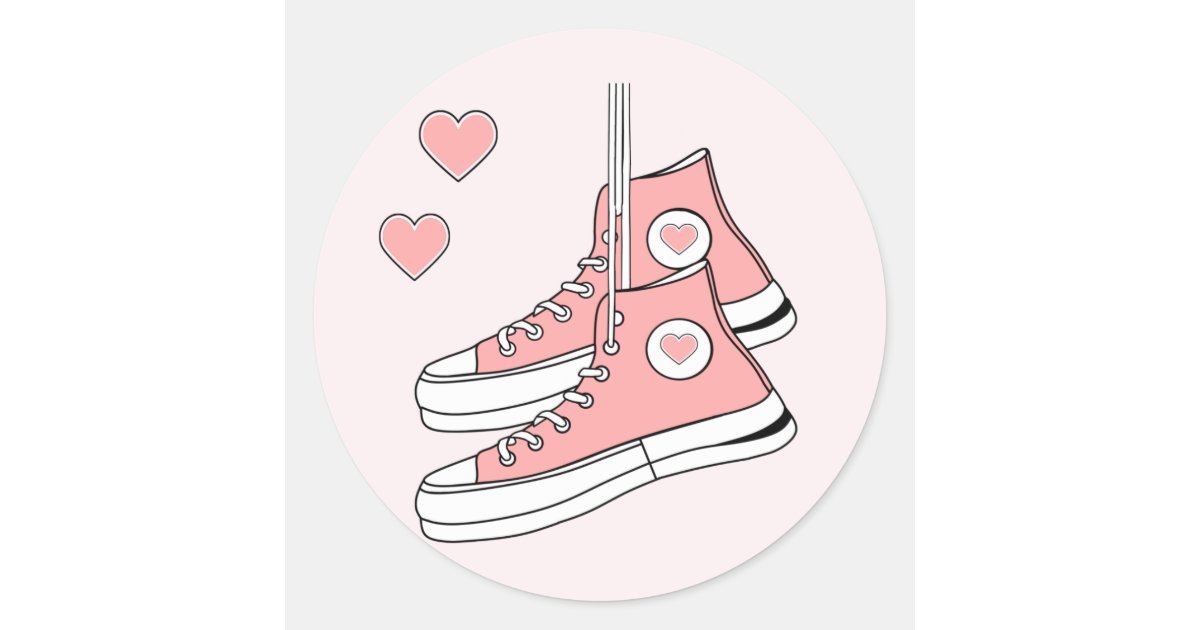 Pink Girly Sneakers Classic Round Sticker | Zazzle