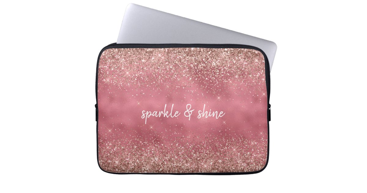 Pink Glam Glitzy glitter personalized Laptop Sleeve | Zazzle