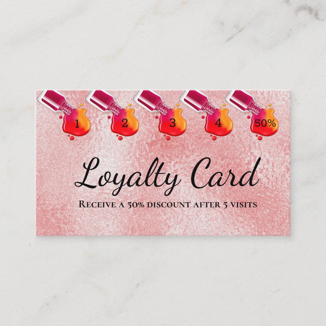 Pink glass texture polish nail art salon loyalty card | Zazzle