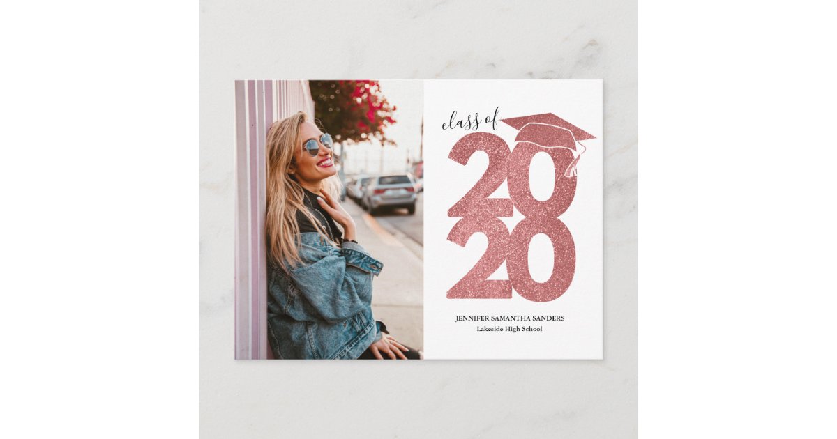 Pink Glitter 2020 Graduation Announcement Postcard | Zazzle
