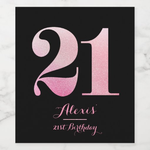 Pink Glitter 21st Birthday Party Wine Label | Zazzle