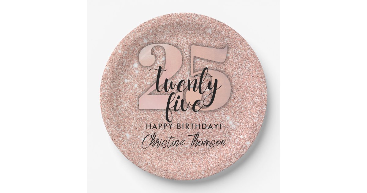 Pink Glitter 25th Birthday Paper Plates | Zazzle