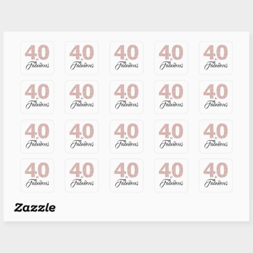 Pink Glitter 40 and Fabulous | 40th Birthday Square Sticker | Zazzle