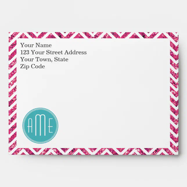 Pink Glitter and Mint Custom Monogram Envelope | Zazzle