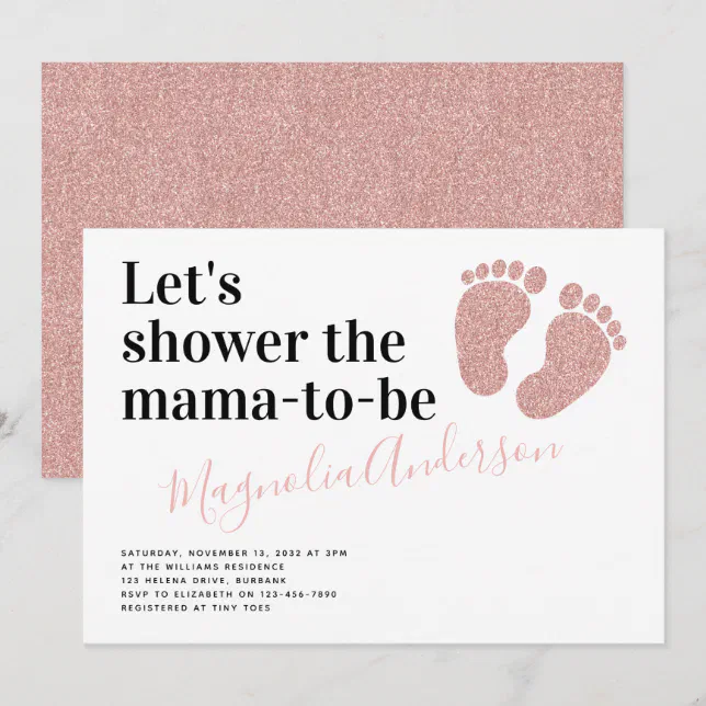 Pink Glitter Baby Feet Baby Shower Invitation | Zazzle