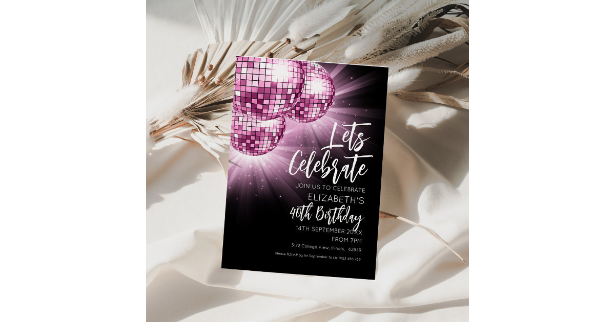 Pink Glitter Ball Party Invitation | Zazzle