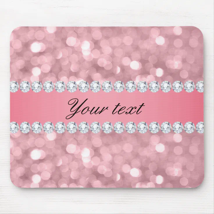 Pink Glitter Bokeh and Diamonds Personalized Mouse Pad | Zazzle
