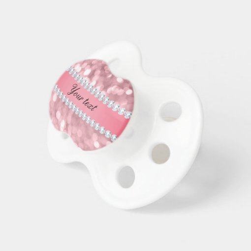 Pink Glitter Bokeh and Diamonds Personalized Pacifier | Zazzle
