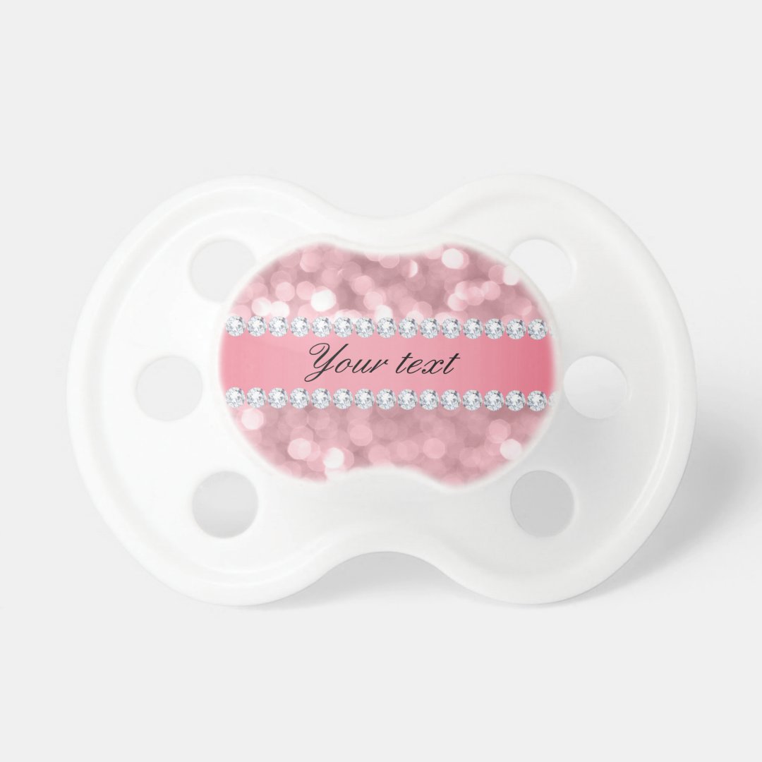 Pink Glitter Bokeh and Diamonds Personalized Pacifier | Zazzle