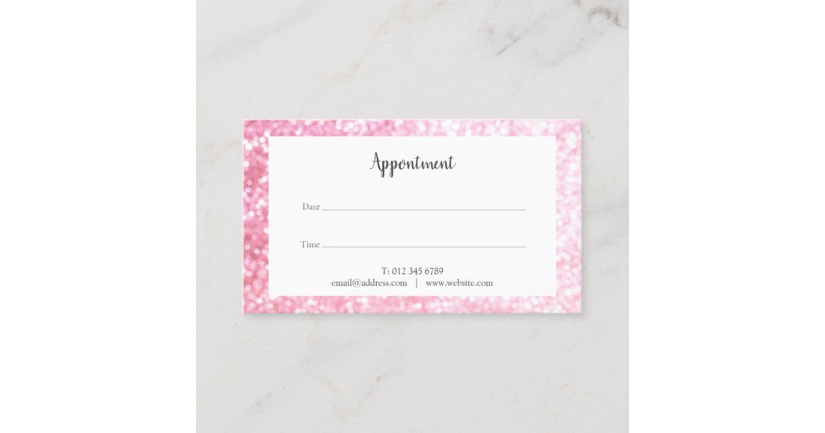 Pink Glitter Bokeh Appointment Card | Zazzle