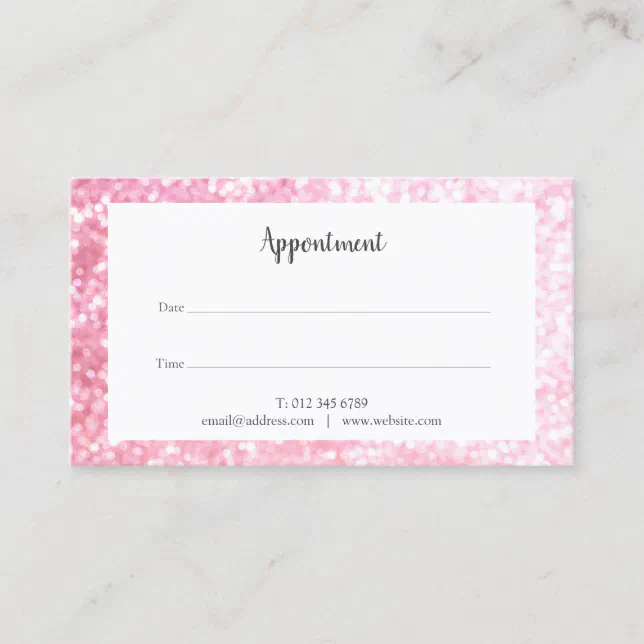 Pink Glitter Bokeh Appointment Card | Zazzle