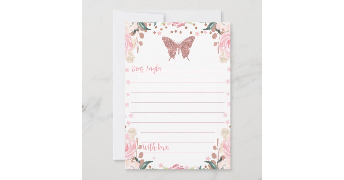 Pink Glitter Butterfly Time Capsule Card | Zazzle