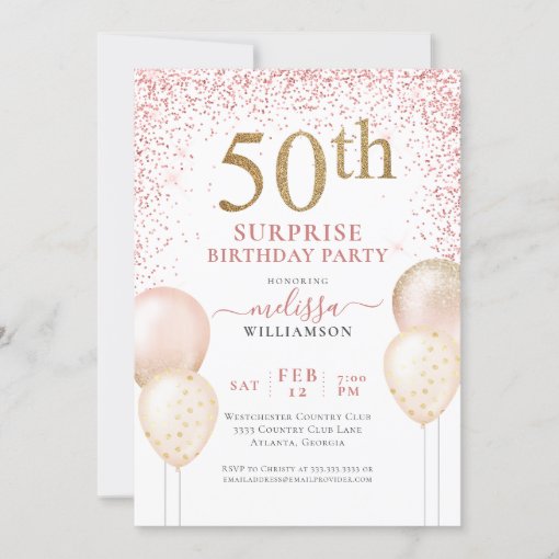 Pink Glitter Calligraphy Surprise 50th Birthday Invitation | Zazzle