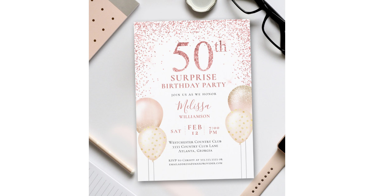 Pink Glitter Calligraphy Surprise 50th Birthday Invitation | Zazzle