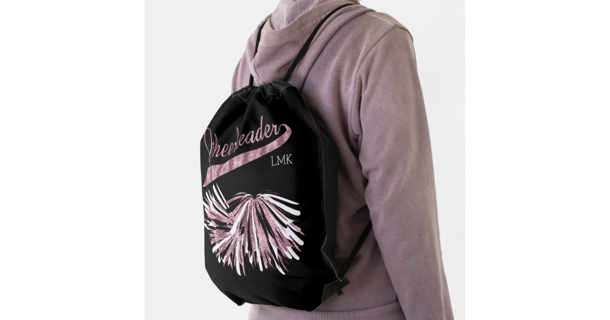 Pink Glitter Cheerleader Pom Poms - Monogram Drawstring Bag | Zazzle