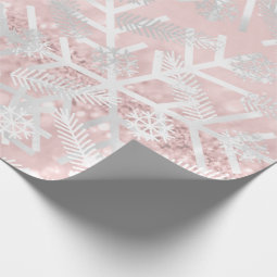 Pink Glitter Christmas Tree Holidays Snowflakes Wrapping Paper | Zazzle
