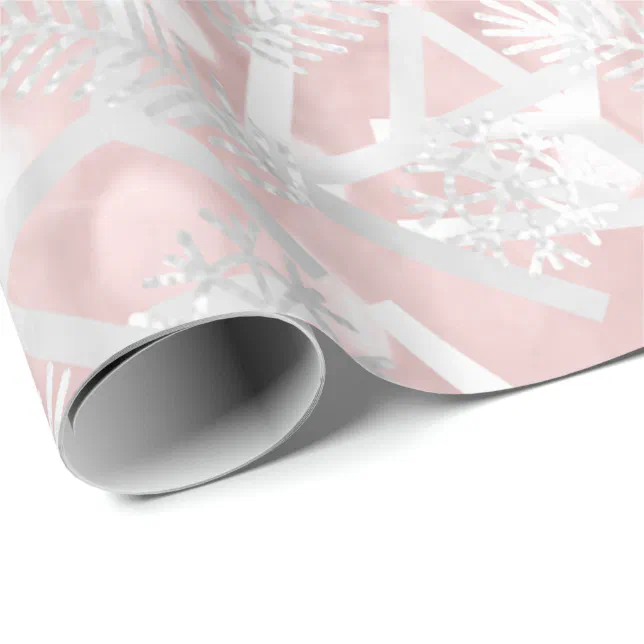Pink Glitter Christmas Tree Holidays Snowflakes Wrapping Paper | Zazzle